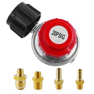 mcampas 0-20psi high pressure adjustable propane regulator valve kit.qcc1 regulator valve & pol lp tank service valve.5/16"&1/4" hose barb connector,1/4" npt & 3/8" flare male fitting(qcc1 connector)