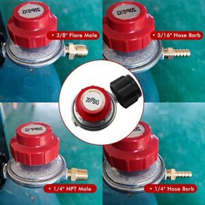 MCAMPAS 0-20Psi High Pressure Adjustable Propane Regulator Valve Kit.QCC1 Regulator Valve & POL LP Tank Service Valve.5/16"&1/4" Hose Barb Connector,1/4" NPT & 3/8" Flare Male Fitting(QCC1 Connector)