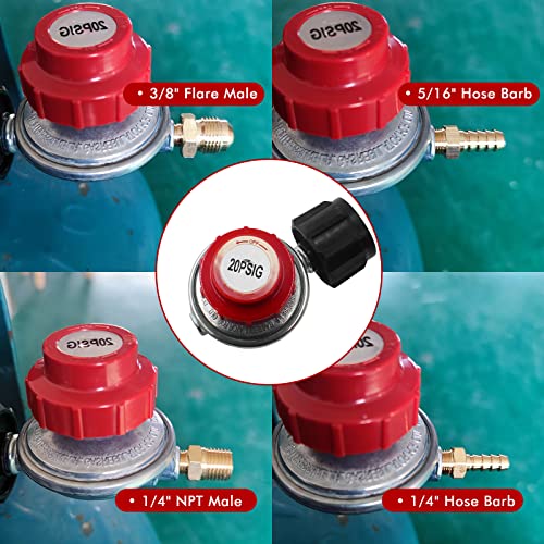 MCAMPAS 0-20Psi High Pressure Adjustable Propane Regulator Valve Kit.QCC1 Regulator Valve & POL LP Tank Service Valve.5/16"&1/4" Hose Barb Connector,1/4" NPT & 3/8" Flare Male Fitting(QCC1 Connector)