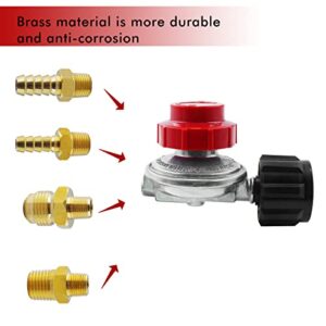 MCAMPAS 0-20Psi High Pressure Adjustable Propane Regulator Valve Kit.QCC1 Regulator Valve & POL LP Tank Service Valve.5/16"&1/4" Hose Barb Connector,1/4" NPT & 3/8" Flare Male Fitting(QCC1 Connector)