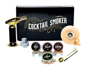 cocktail smoker kit | old fashioned, whiskey, bourbon cocktail smoker kit with torch, ice stones, and four flavors of wood chips | gift for birthdays/father's day/christmas. (no butane)