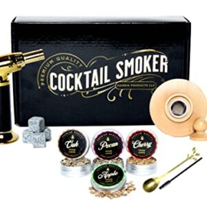 Cocktail Smoker Kit | Old Fashioned, Whiskey, Bourbon Cocktail Smoker Kit with Torch, Ice Stones, and Four Flavors of Wood Chips | Gift for Birthdays/Father's Day/Christmas. (No Butane)