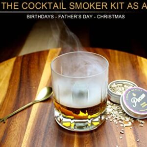 Cocktail Smoker Kit | Old Fashioned, Whiskey, Bourbon Cocktail Smoker Kit with Torch, Ice Stones, and Four Flavors of Wood Chips | Gift for Birthdays/Father's Day/Christmas. (No Butane)