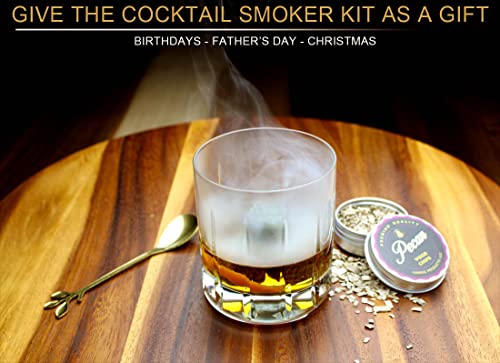 Cocktail Smoker Kit | Old Fashioned, Whiskey, Bourbon Cocktail Smoker Kit with Torch, Ice Stones, and Four Flavors of Wood Chips | Gift for Birthdays/Father's Day/Christmas. (No Butane)