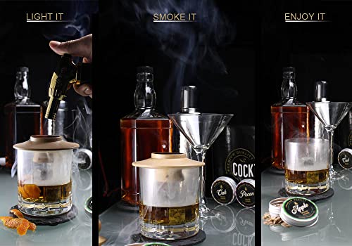 Cocktail Smoker Kit | Old Fashioned, Whiskey, Bourbon Cocktail Smoker Kit with Torch, Ice Stones, and Four Flavors of Wood Chips | Gift for Birthdays/Father's Day/Christmas. (No Butane)