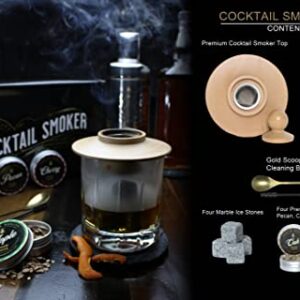 Cocktail Smoker Kit | Old Fashioned, Whiskey, Bourbon Cocktail Smoker Kit with Torch, Ice Stones, and Four Flavors of Wood Chips | Gift for Birthdays/Father's Day/Christmas. (No Butane)