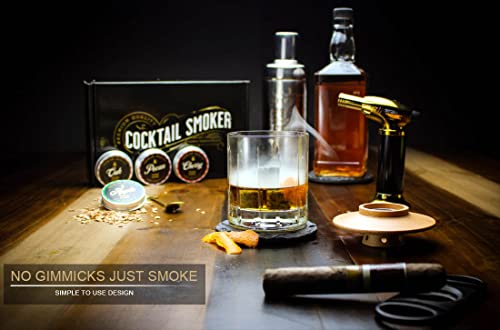 Cocktail Smoker Kit | Old Fashioned, Whiskey, Bourbon Cocktail Smoker Kit with Torch, Ice Stones, and Four Flavors of Wood Chips | Gift for Birthdays/Father's Day/Christmas. (No Butane)