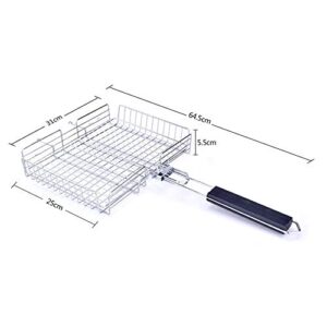 JAHH Non-Stick Rectangle Grilling Basket Folding BBQ Grill Vegetable Basket Set Black Wood Handle BBQ Meat Barbecue Accessories Tool