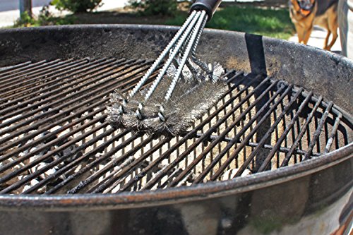 Burley Brush 3X Stainless Grill Brush, Ultimate Cleaning Brush for your BBQ Grill, Long 18" Handle, Heavy Duty Construction, Built to Last with Rugged Twist Wire Design - Works great with all Weber, Charbroil, Traeger and all Porcelain Style Grills - Make