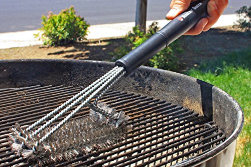 Burley Brush 3X Stainless Grill Brush, Ultimate Cleaning Brush for your BBQ Grill, Long 18" Handle, Heavy Duty Construction, Built to Last with Rugged Twist Wire Design - Works great with all Weber, Charbroil, Traeger and all Porcelain Style Grills - Make