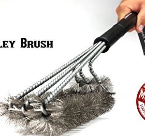 Burley Brush 3X Stainless Grill Brush, Ultimate Cleaning Brush for your BBQ Grill, Long 18" Handle, Heavy Duty Construction, Built to Last with Rugged Twist Wire Design - Works great with all Weber, Charbroil, Traeger and all Porcelain Style Grills - Make