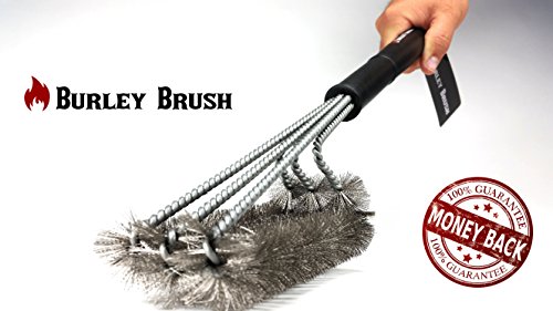 Burley Brush 3X Stainless Grill Brush, Ultimate Cleaning Brush for your BBQ Grill, Long 18" Handle, Heavy Duty Construction, Built to Last with Rugged Twist Wire Design - Works great with all Weber, Charbroil, Traeger and all Porcelain Style Grills - Make