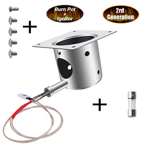 ibbyee Factory Replacement Parts Fire Pot Burn Pot and Hot Rod Ignitor Kit Replacement Parts Grill OEM Steel Combo for All Traeger Grills Replacement for Traeger Fire Pit and Pit boss Pellet Grill