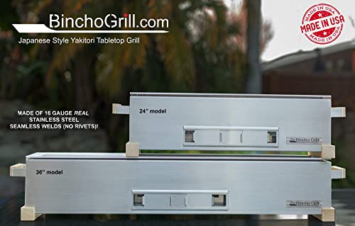 The Bincho Grill GR610S Yakitori Tabletop Charcoal Japanese Style Griller, Robata 24" Made in USA