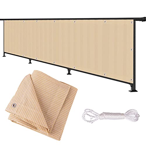 ALBN Balcony Privacy Screen Cover Outdoor Windbreak Net Fence Sunshade Weatherproof HDPE Tear Resistance Balcony Covering with Cable Ties (Color : Beige, Size : 90x240cm)