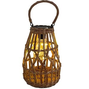 COLLECTIVE HOME - Outdoor Rattan Lantern, Solar Lantern with Handle, Summer Garden Decor, 15" Patio Waterproof Hanging Table Natural Lamp Lights, Wedding Home Decoration, Auto On/Off