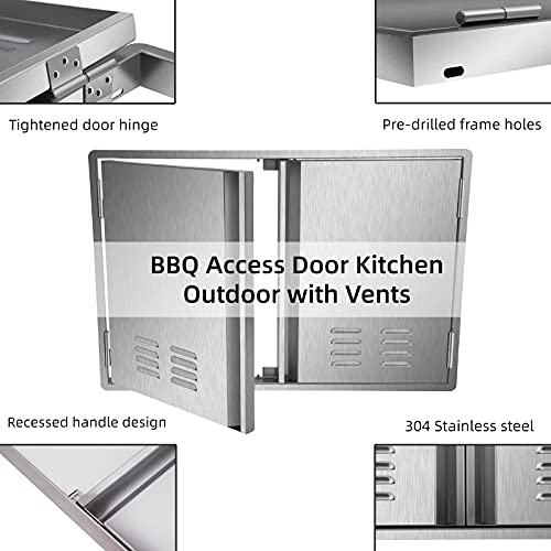 Marada Outdoor Kitchen Doors,304 Stainless Steel Access BBQ Doors with Vents All Brushed Stainless Steel Flush Mount Double Wall Door for BBQ Island & Grill,Outdoor Kitchen(24'" W x 24" H)