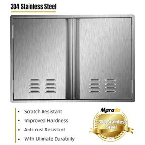 Marada Outdoor Kitchen Doors,304 Stainless Steel Access BBQ Doors with Vents All Brushed Stainless Steel Flush Mount Double Wall Door for BBQ Island & Grill,Outdoor Kitchen(24'" W x 24" H)