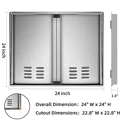 Marada Outdoor Kitchen Doors,304 Stainless Steel Access BBQ Doors with Vents All Brushed Stainless Steel Flush Mount Double Wall Door for BBQ Island & Grill,Outdoor Kitchen(24'" W x 24" H)