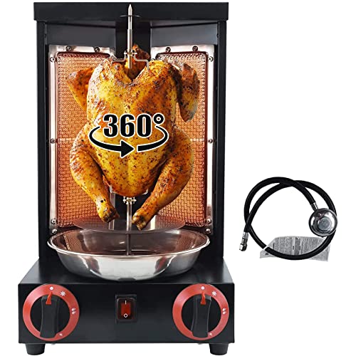 XGN Shawarma Machine Gas Doner Kebab Machine Chicken Gyro Grill Homemade Vertical Rotisserie with 2 Burners 110V Stainless Steel for Home, Outdoor(Black)