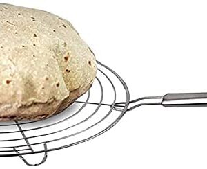 ORGANICA Stainless Steel Round Roti Grill, Papad Grill,Roti Jali, Chapathi Grill with Pipe Handle Dia-8 Inches