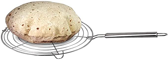 ORGANICA Stainless Steel Round Roti Grill, Papad Grill,Roti Jali, Chapathi Grill with Pipe Handle Dia-8 Inches