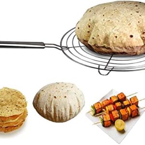 ORGANICA Stainless Steel Round Roti Grill, Papad Grill,Roti Jali, Chapathi Grill with Pipe Handle Dia-8 Inches