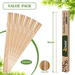 120 PCS Marshmallow Roasting Sticks - Smores Sticks for Fire Pit, Extra Long 36 Inch 5mm Thick Heavy Duty Bamboo Skewers, Kids Safe Roasting Sticks for Campfire, Camping, and Parties(36 Inch -120 PCS)