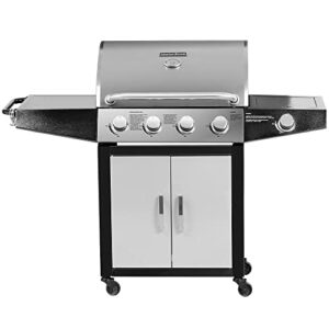 master cook outdoor propane gas grill, 4-burner gas grill with side burner liquid propane gas grill bbq gas grill, stainless steel gas grill, silver black