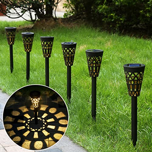 newvivid 6 Packs Pathway Solar Lights Outdoor Garden Solar Lamps Garden Stake Light, Solar Powered Pathway Lights Waterproof Landscape Lighting for Patio, Yard, Walkway Sidewalk Courtyard Black