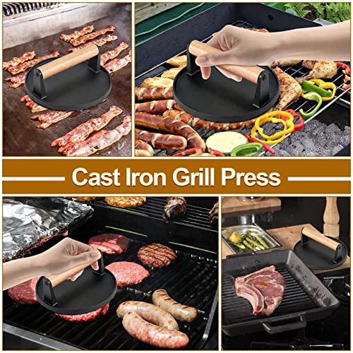 Cheese Melting Dome & Burger Press Kit, Joyfair 9 inch Basting Cover with Cast Iron Grill Press for Outdoor Griddle BBQ, Flat Top Teppanyaki Grilling & Steaming Heavy Duty & Dishwasher Safe