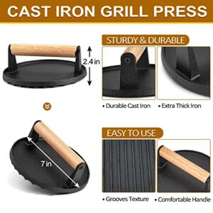 Cheese Melting Dome & Burger Press Kit, Joyfair 9 inch Basting Cover with Cast Iron Grill Press for Outdoor Griddle BBQ, Flat Top Teppanyaki Grilling & Steaming Heavy Duty & Dishwasher Safe