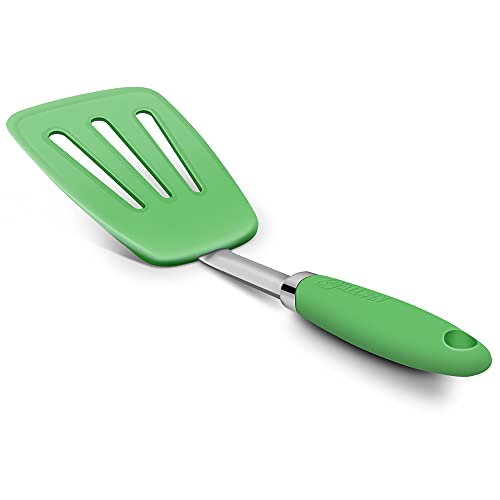 Hygienic Solid Heat-Resistant Flexible Slotted Silicone Spatula, Grass Green Non-stick Silicone Turner