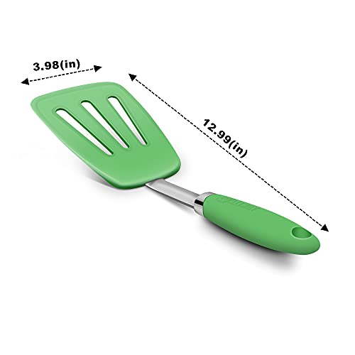 Hygienic Solid Heat-Resistant Flexible Slotted Silicone Spatula, Grass Green Non-stick Silicone Turner