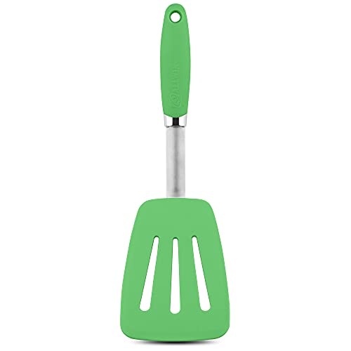 Hygienic Solid Heat-Resistant Flexible Slotted Silicone Spatula, Grass Green Non-stick Silicone Turner