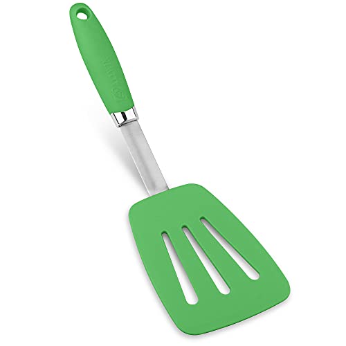 Hygienic Solid Heat-Resistant Flexible Slotted Silicone Spatula, Grass Green Non-stick Silicone Turner