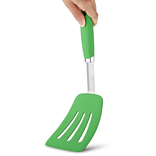 Hygienic Solid Heat-Resistant Flexible Slotted Silicone Spatula, Grass Green Non-stick Silicone Turner