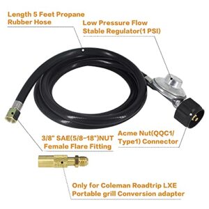 MCAMPAS 5 Feet Propane Adapter Hose with Regulator Only for Coleman Roadtrip LXE Portable Grill,Replacement Parts Connect to 5lb -20 lb Large Propane Tank