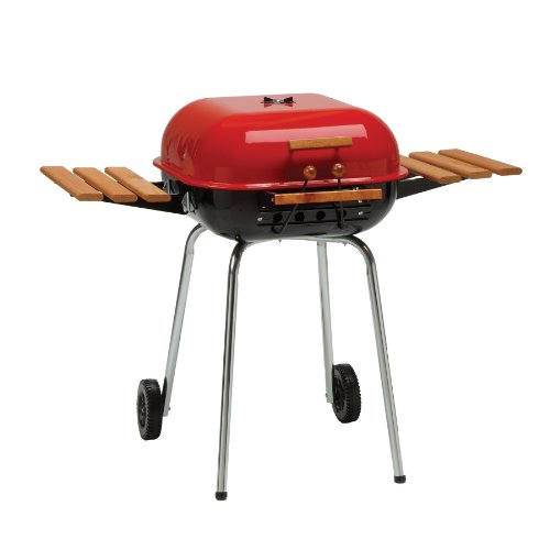 Americana Swinger Charcoal Grill with Two Side Tables, Red