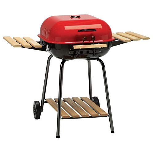 Americana Swinger Charcoal Grill with Two Side Tables, Red