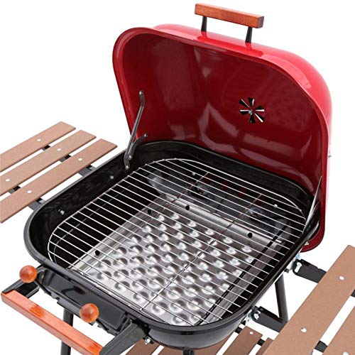 Americana Swinger Charcoal Grill with Two Side Tables, Red