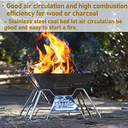 NANGOGEAR Flatpack Camping Grill Portable Wood Burning Stove Grill Stainless Steel 111107(MT-2)