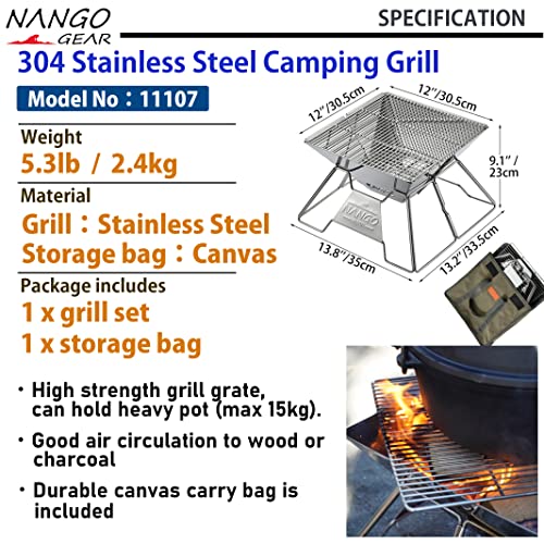 NANGOGEAR Flatpack Camping Grill Portable Wood Burning Stove Grill Stainless Steel 111107(MT-2)