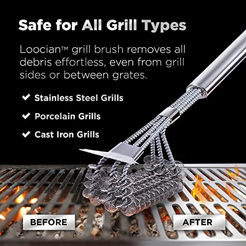 Bristle Free Grill Brush, BBQ Brush, Grill Scraper, Safe Grill Brush, Best Grill Brush, Stainless Grill Brush by LOOCIAN