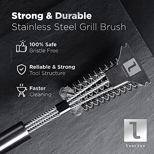 Bristle Free Grill Brush, BBQ Brush, Grill Scraper, Safe Grill Brush, Best Grill Brush, Stainless Grill Brush by LOOCIAN