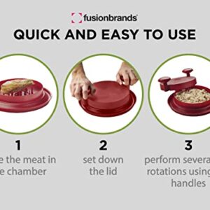 FusionBrands ShredMachine, Red -The Quick, Easy to Use Alternative to Bear Claws Meat Shredder for Pulled Pork, Beef, Chicken, & More - BPA Free Hand Shredder with Easy to Grip Handles, Non-Skid Base