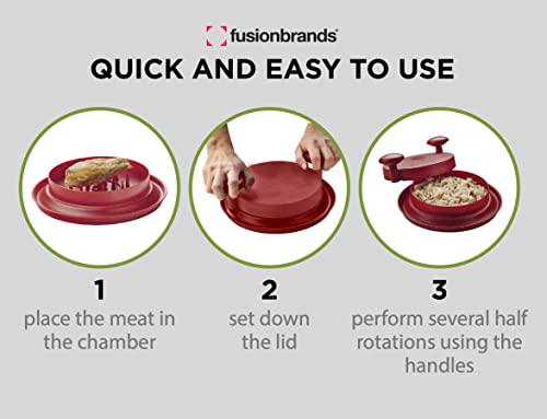 FusionBrands ShredMachine, Red -The Quick, Easy to Use Alternative to Bear Claws Meat Shredder for Pulled Pork, Beef, Chicken, & More - BPA Free Hand Shredder with Easy to Grip Handles, Non-Skid Base