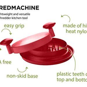 FusionBrands ShredMachine, Red -The Quick, Easy to Use Alternative to Bear Claws Meat Shredder for Pulled Pork, Beef, Chicken, & More - BPA Free Hand Shredder with Easy to Grip Handles, Non-Skid Base