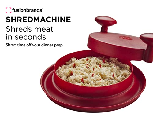 FusionBrands ShredMachine, Red -The Quick, Easy to Use Alternative to Bear Claws Meat Shredder for Pulled Pork, Beef, Chicken, & More - BPA Free Hand Shredder with Easy to Grip Handles, Non-Skid Base