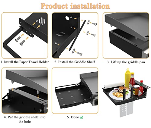 MOASKER New Upgraded Griddle Caddy Shelf for Blackstone 17"/ 22"/ 28" Griddle, Addition Side Rack Storage Tray with Paper Towel Holder, Spatula Holder Organizer for Blackstone Grill Accessories